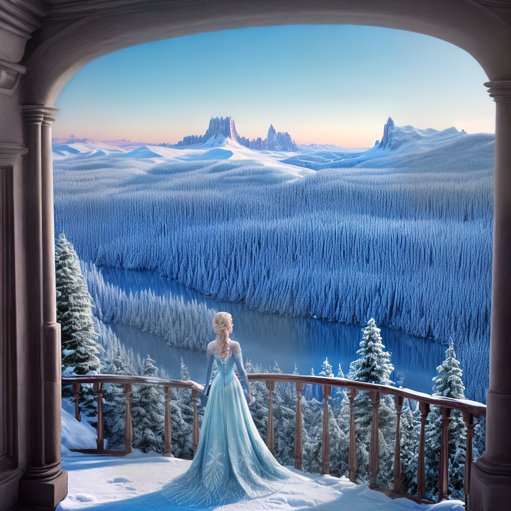 elsa frozen singing on the balcony of her ice palace looking in the ...