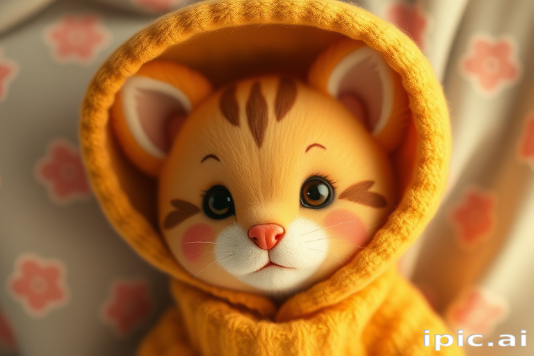 A Cute Plush Toy Tiger in a Cozy Yellow Hoodie Smiling Cheerfully.
