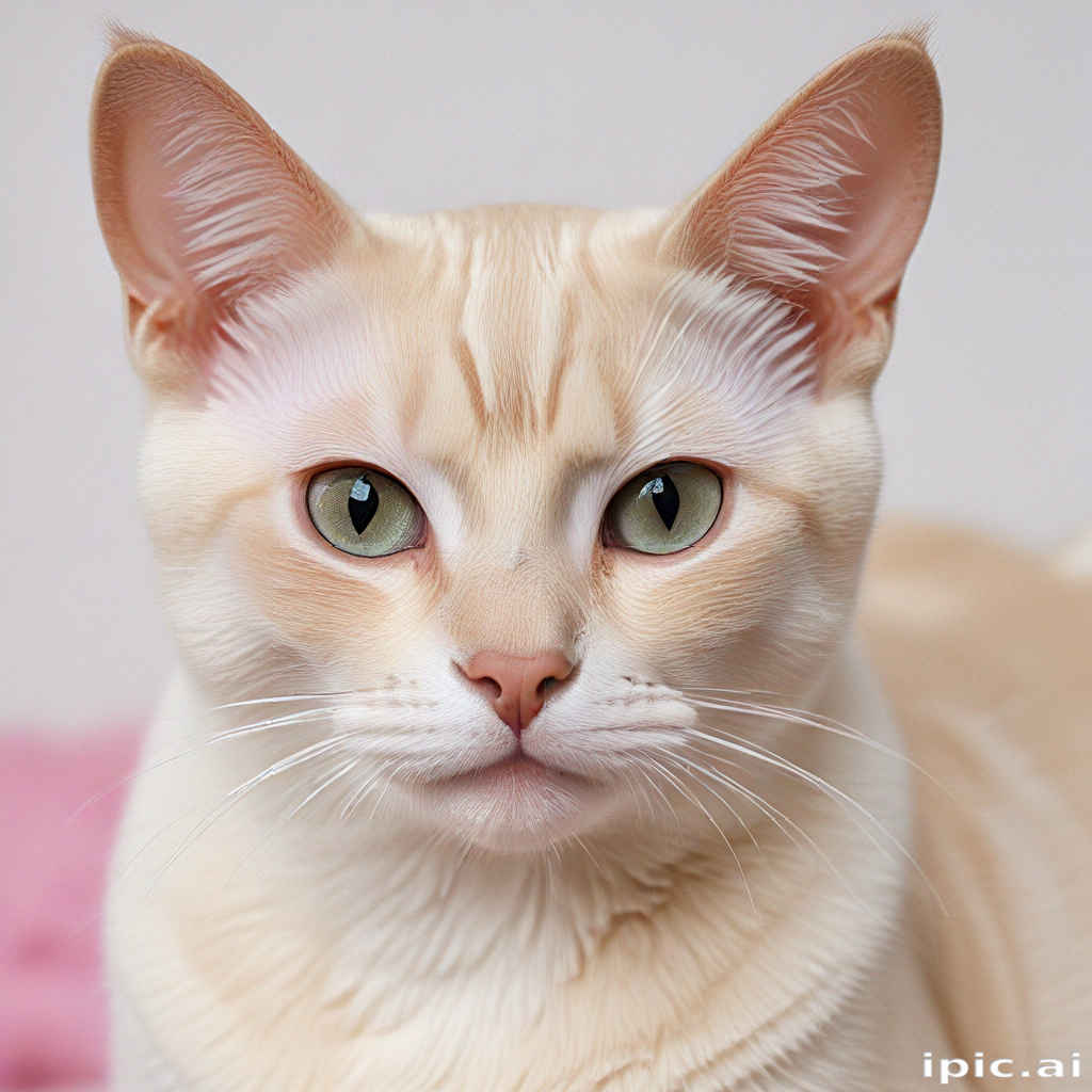 Charming Light Cream Cat with Striking Green Eyes and Whiskers