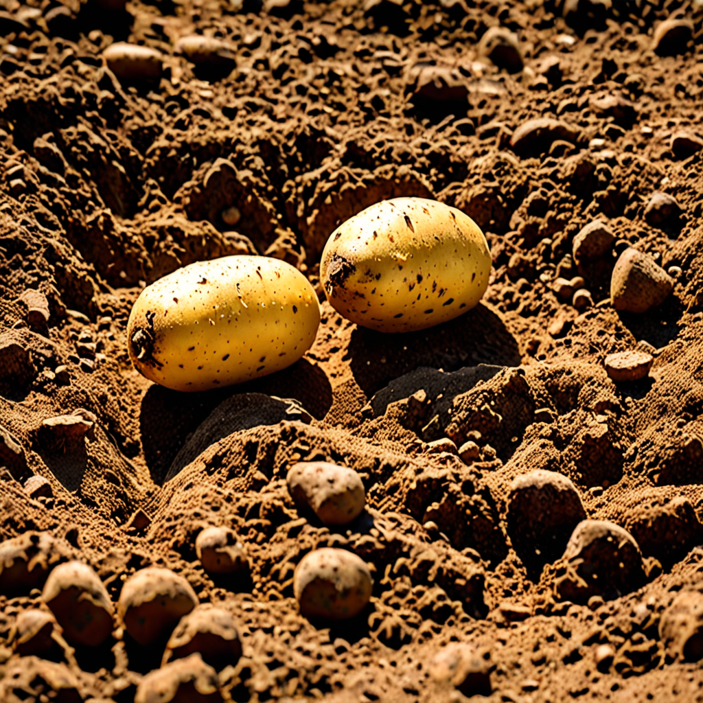 a potato in a very hot environment on dry soil