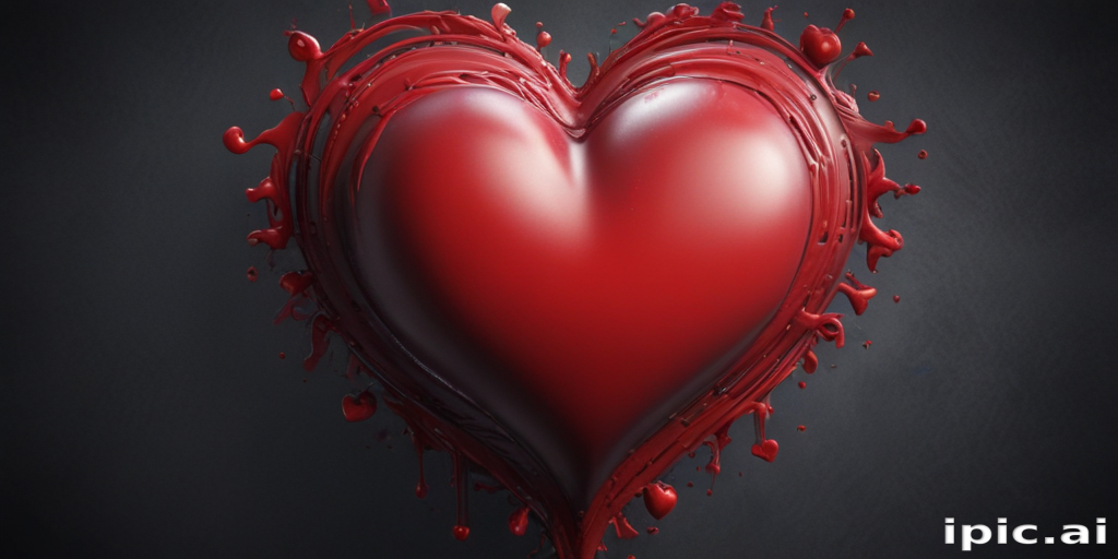 Vibrant Red Heart Surrounded by Splashes of Glossy Liquid Love