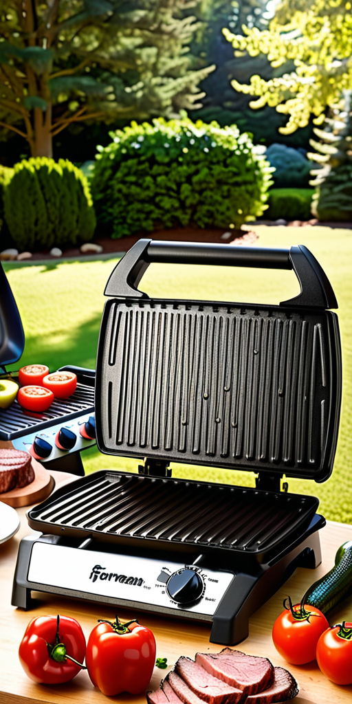 Outdoor Cooking Delight: A George Foreman Grill Surrounded by Fresh ...