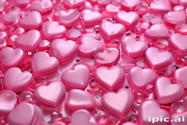 A Vibrant Collection of Shiny Pink Heart Shapes on a Surface.