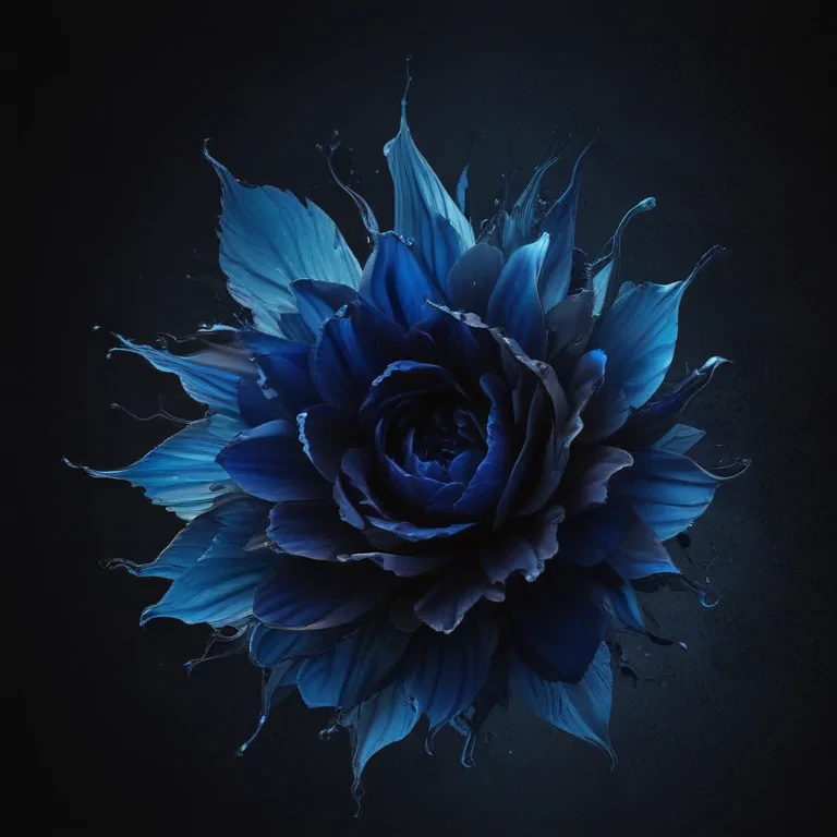 Enchanting Deep Blue Rose with Water Droplets Against a Dark Background