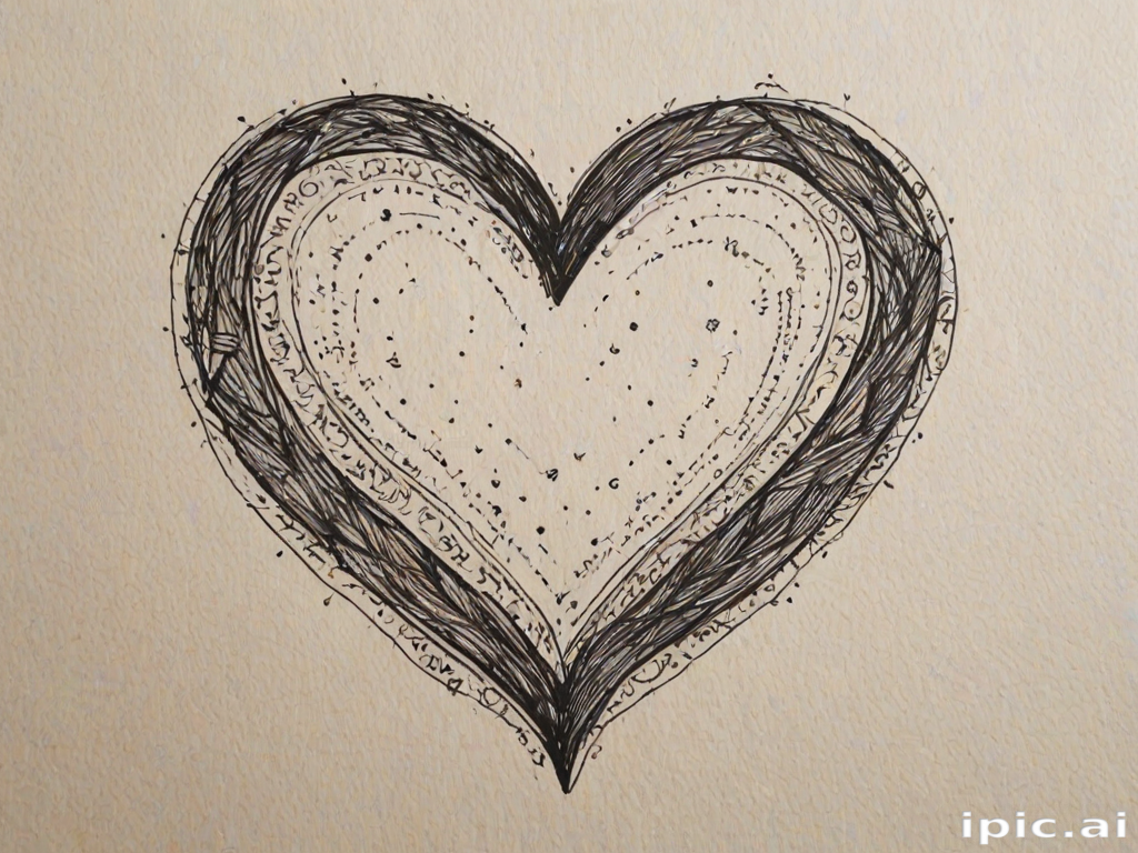 Intricate Hand-Drawn Heart Design with Textured Patterns and Unique Details