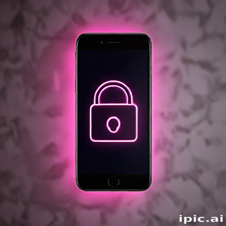 Smartphone Displaying a Neon Lock Icon Against a Textured Background