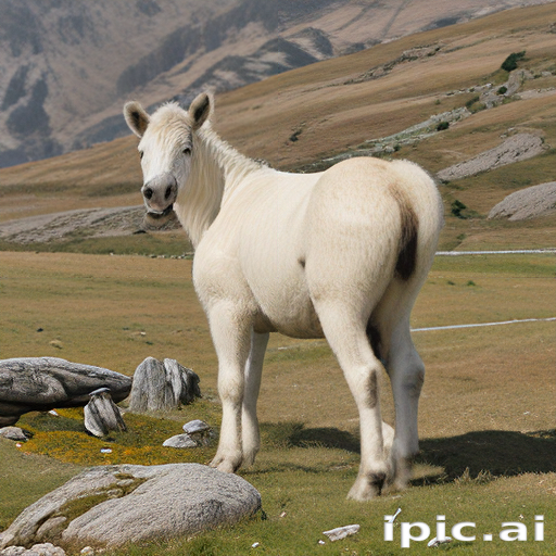 Majestic White Horse Standing Gracefully in a Serene Mountain Landscape
