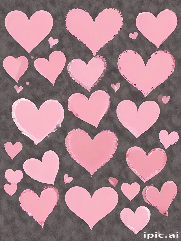 A Charming Collection of Various Pink Hearts on a Dark Background.