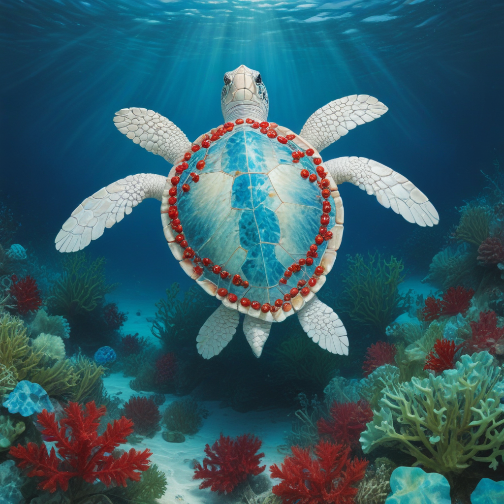 One shining, white sea-turtle made from many precious white pearls ...