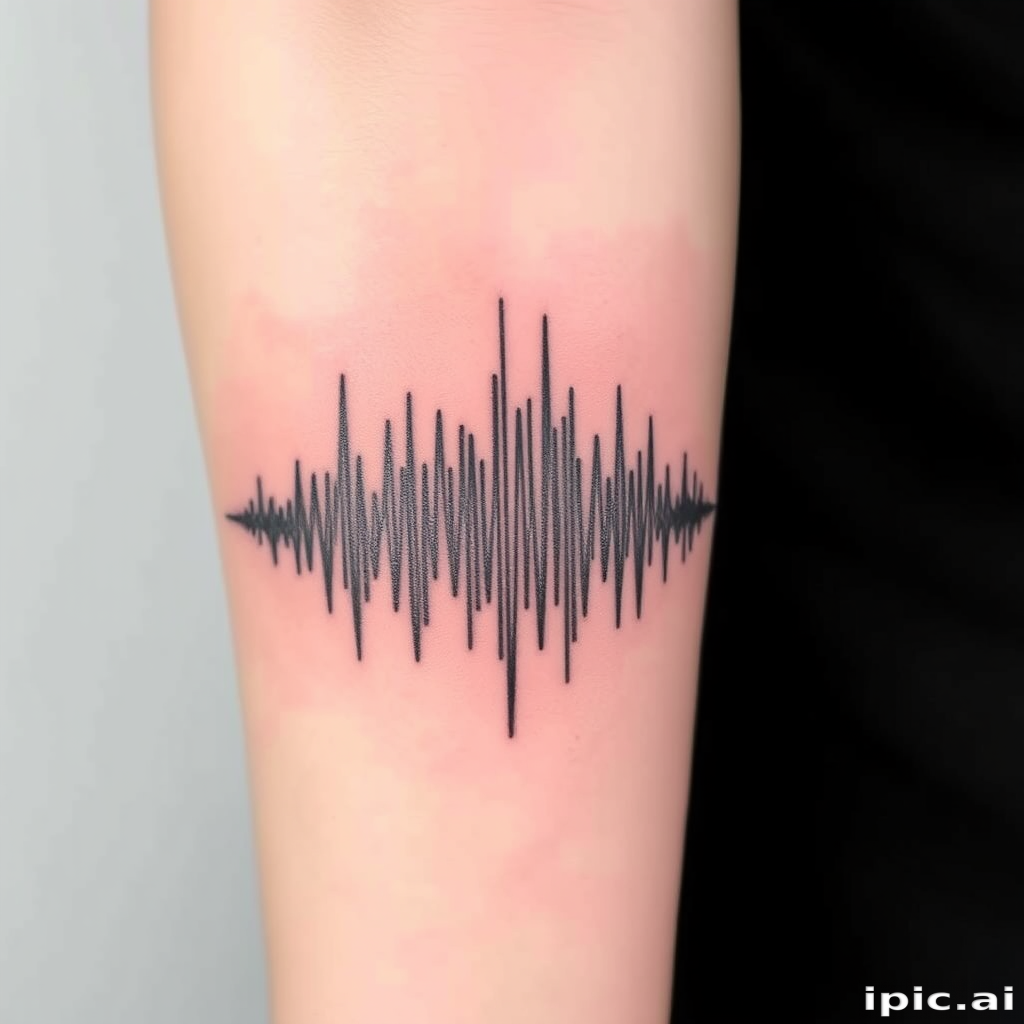 Stylish Sound Wave Tattoo Design on a Person's Forearm Skin