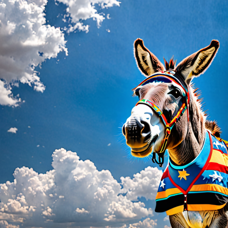 a donkey talking to an angle in the sky