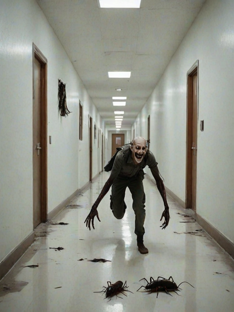 Unearthly Creature Crawls Through Abandoned Hallway in a Haunted Building