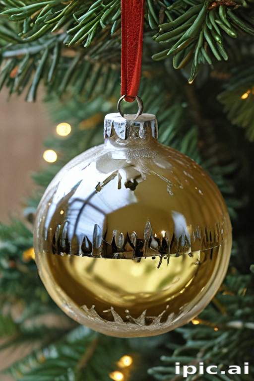 Beautifully Decorated Gold Christmas Ornament Hanging on a Festive Tree