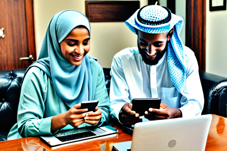 happy Islamic Somali Family using internet. watching Different Devices ...