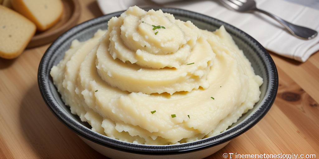 Deliciously Creamy Mashed Potatoes Garnished with Fresh Chives and Butter