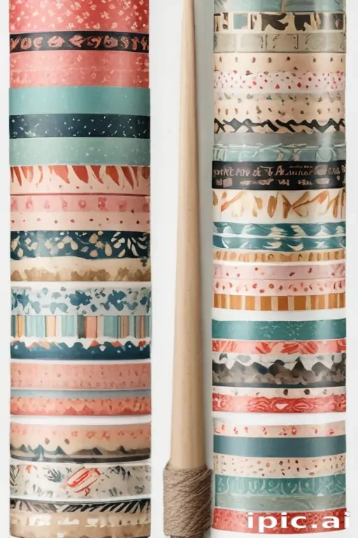 Colorful Collection of Decorative Washi Tapes with Crafting Tool Nearby