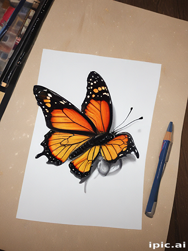 Vibrant Monarch Butterfly Drawing with Intricate Details and Realistic ...
