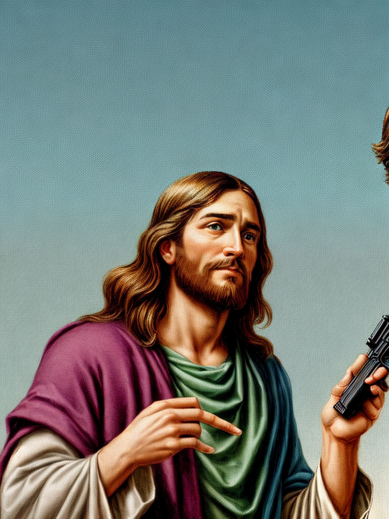 jesus pointing gun at donald trump