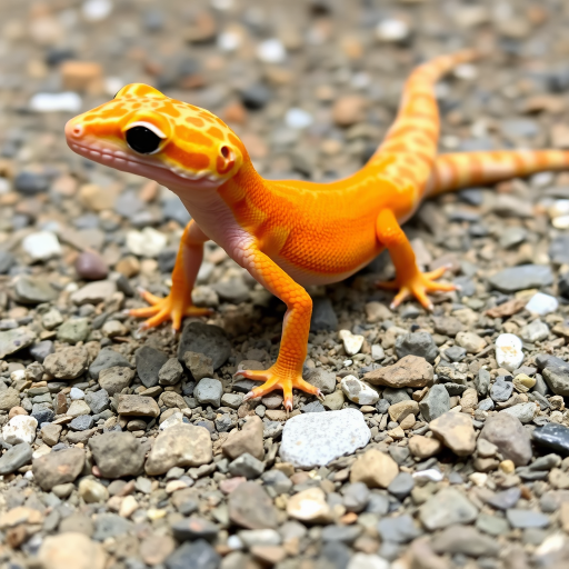 A Vibrant Orange Gecko Crawling Across a Pebbled Surface in Nature.