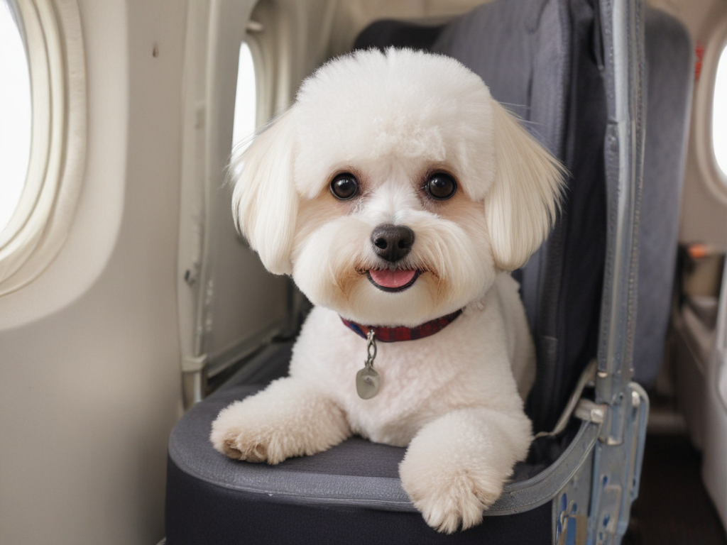 Old Maltese Bichon in an Airplane