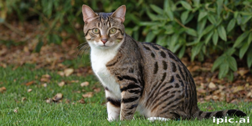A Playful Tabby Cat Sitting Gracefully Among Lush Green Grass.