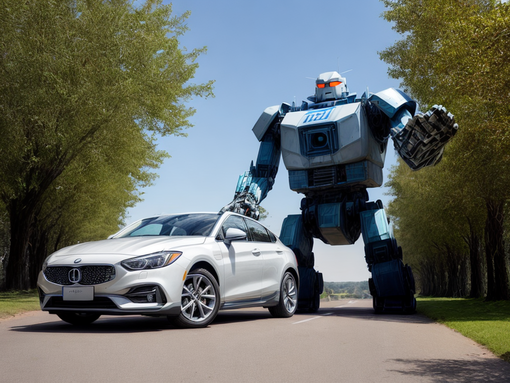 giant robot eating a car