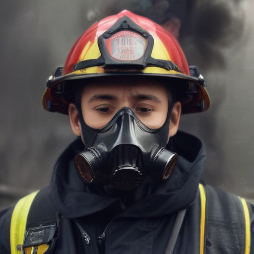 fireman coughing black smoke