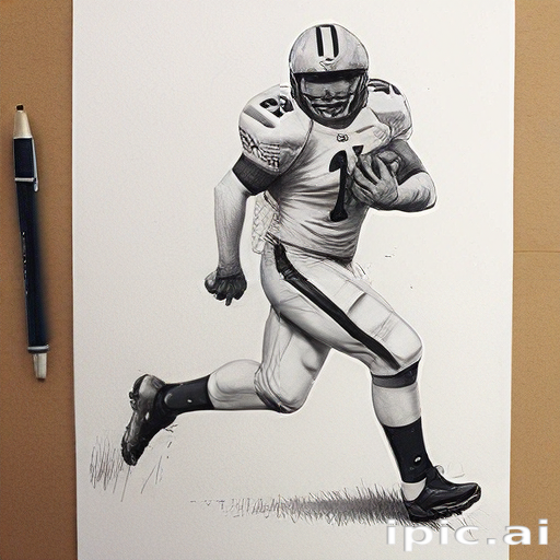 Dynamic Football Player in Action, Captured in Detailed Pencil Sketch