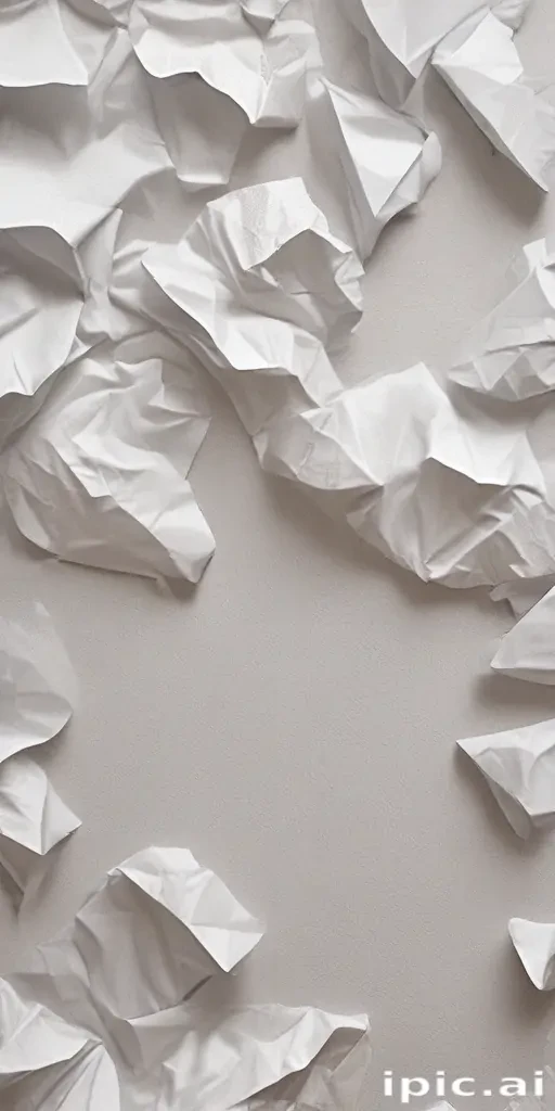 Crumpled White Paper Pieces Scattered Across a Soft Neutral Background.