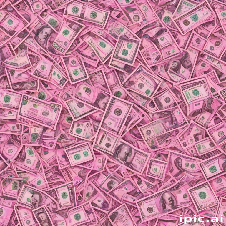 A Vibrant Collection of Pink-Tinted Dollar Bills Spread Across the Surface.