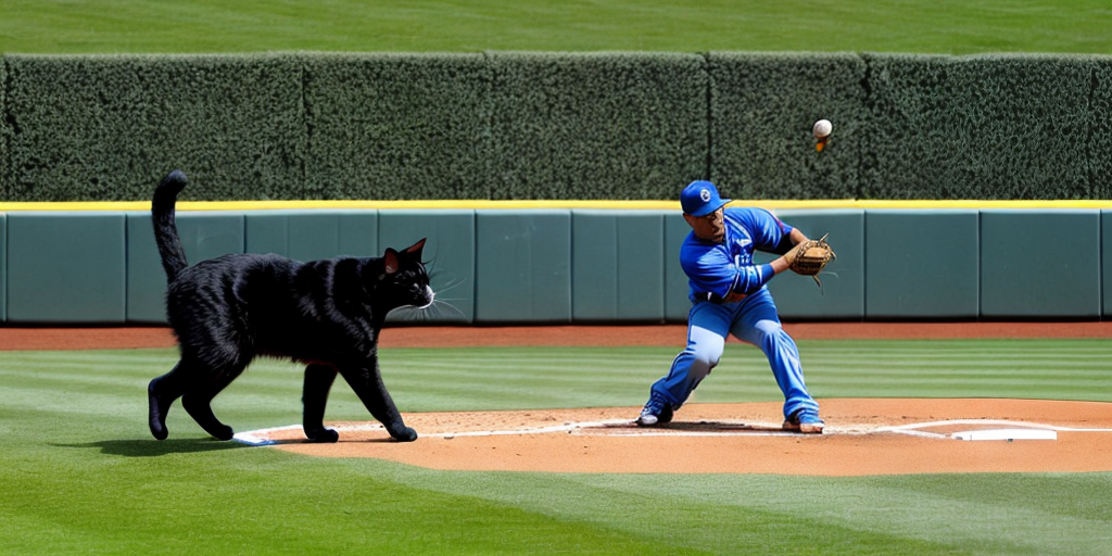 cat playing baseball