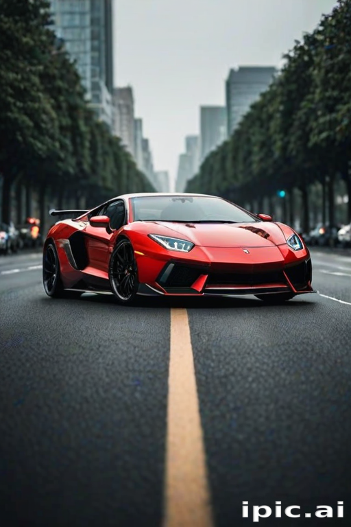 Stunning Red Lamborghini Aventador Parked on a City Street with Tall ...