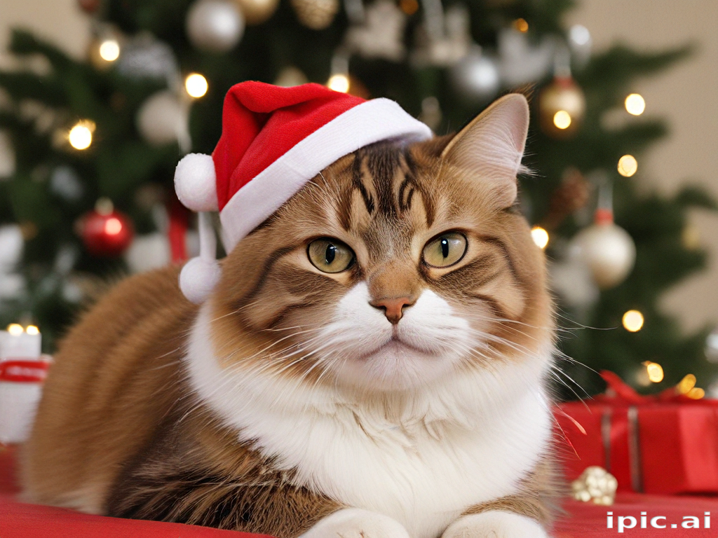 Adorable Cat in Santa Hat Poses Charming for Christmas Celebrations