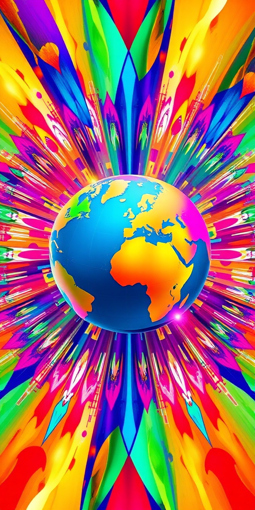 Vibrant Explosion of Colors Surrounding a Colorful Earth in Motion