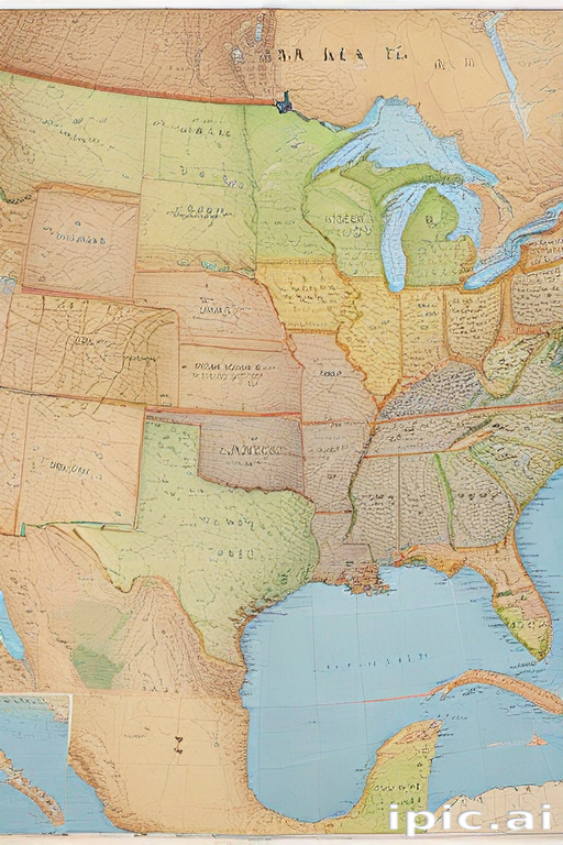 Detailed Historical Map of the Central United States and Surrounding ...