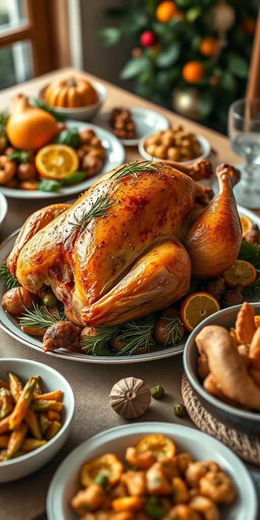 A Festive Holiday Feast Featuring a Golden Roast Turkey and Sides