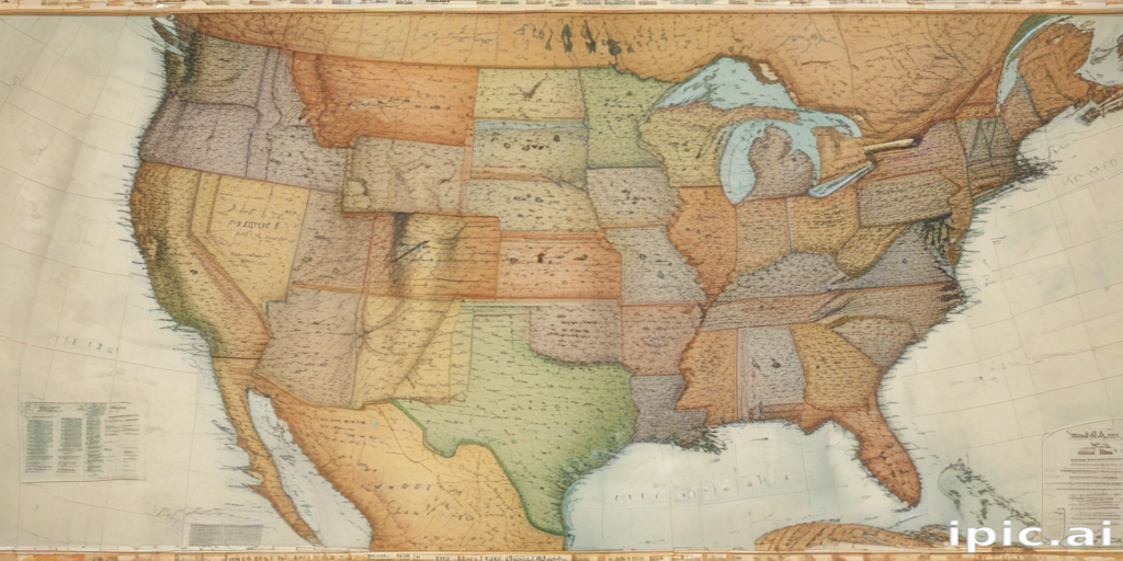 Detailed Historical Map of the United States with State Boundaries and ...