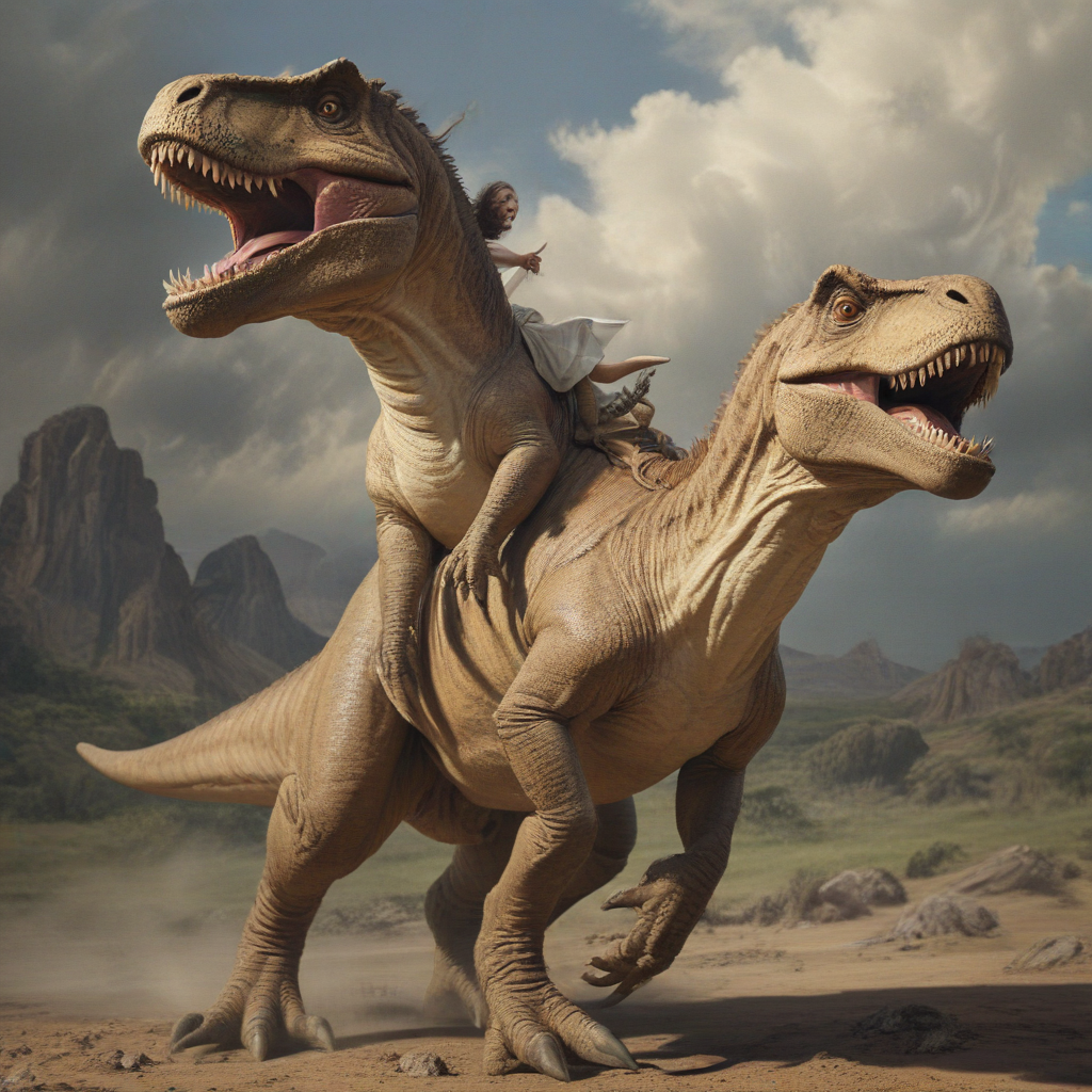jesus riding a t-rex