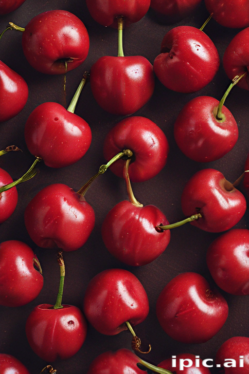 A Vibrant Display of Fresh, Juicy Red Cherries on a Dark Surface.