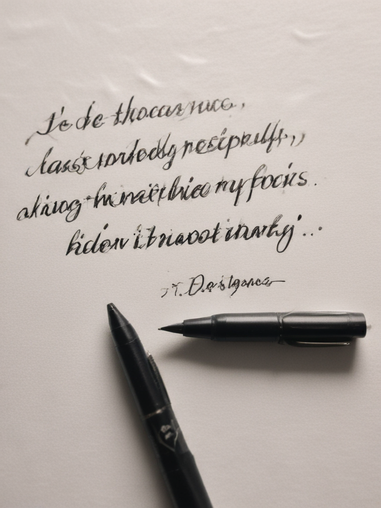 Calligraphy pen on paper with cursive writing "to the voices in my head ...