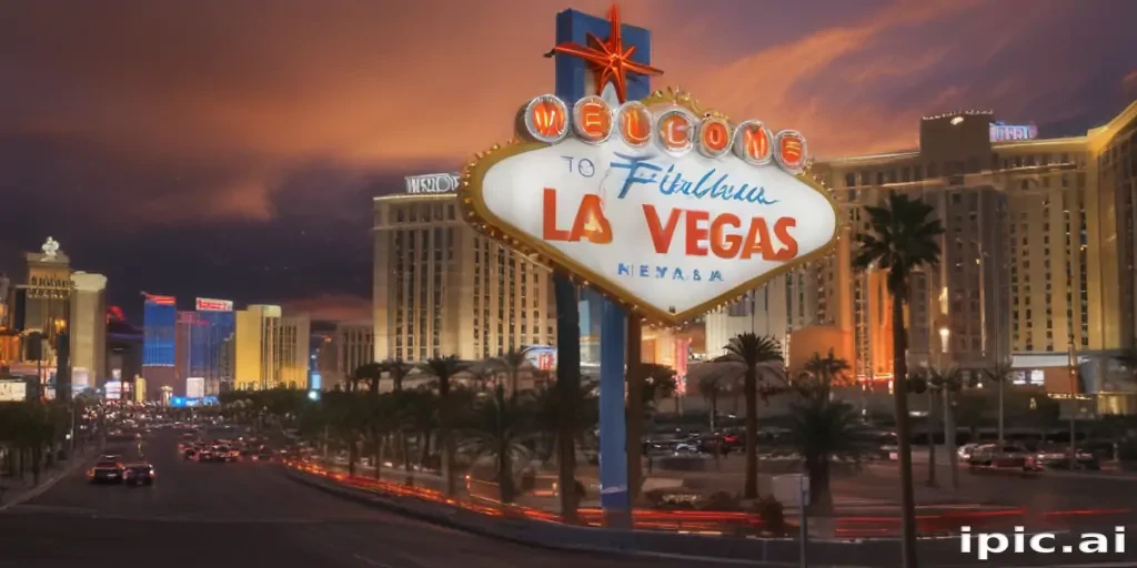 Iconic Welcome Sign of Las Vegas Illuminated Against a Vibrant Sunset Sky