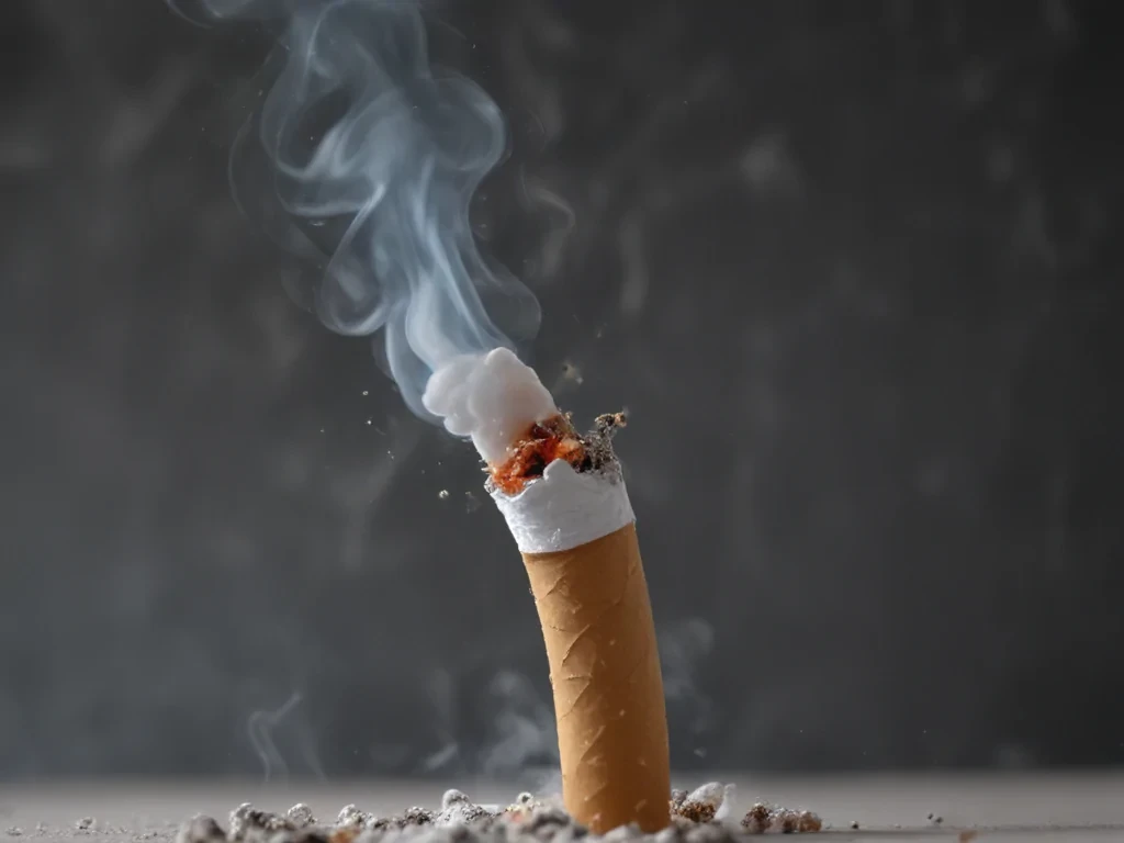 Artistic Representation of a Cigarette with Smoke Rising Dramatically Above