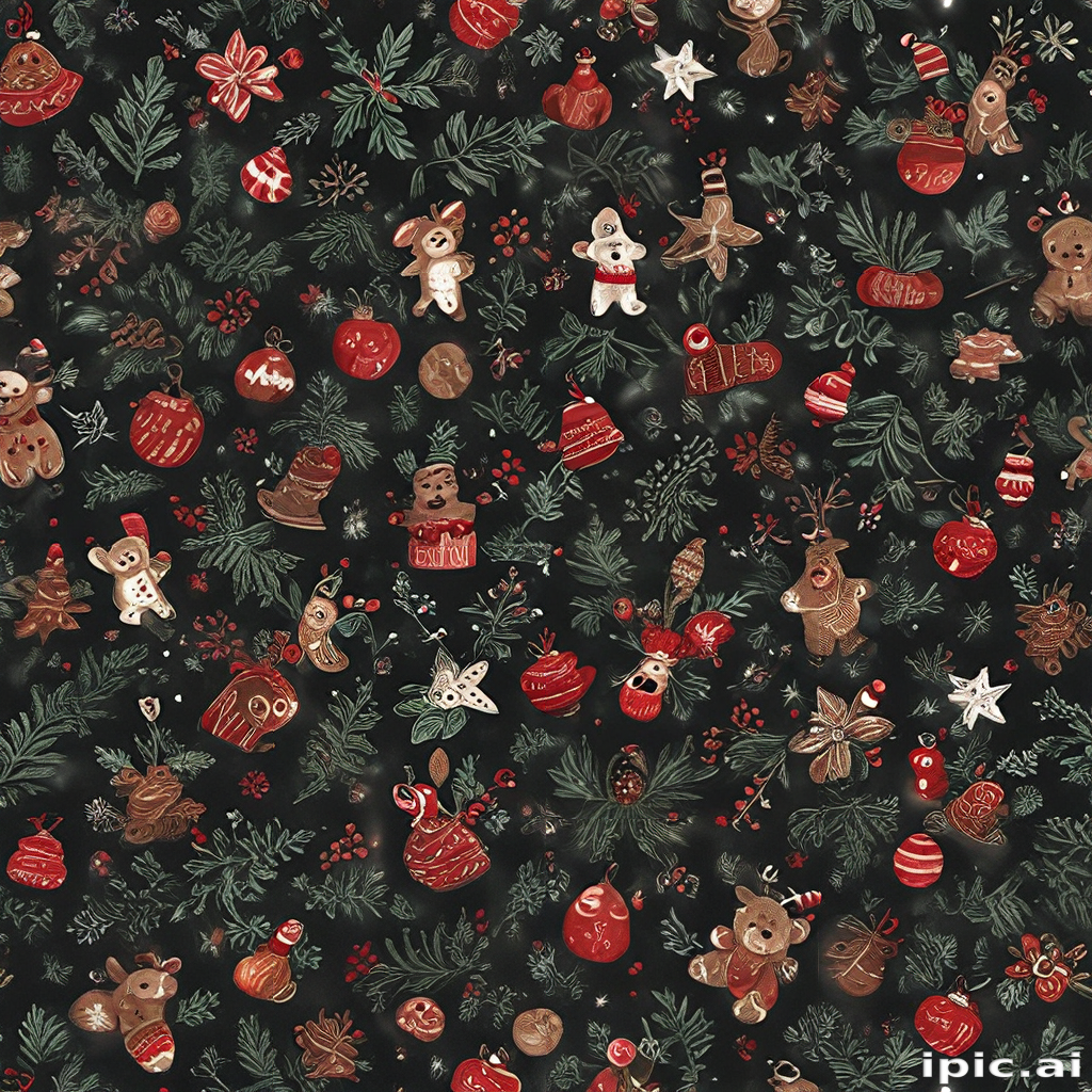 Festive Holiday Patterns Featuring Colorful Ornaments, Gingerbread, and ...