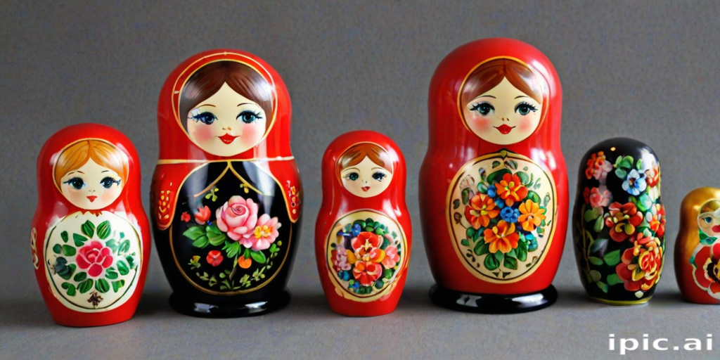 Colorful Russian Matryoshka Dolls Displayed in a Beautiful Row Together