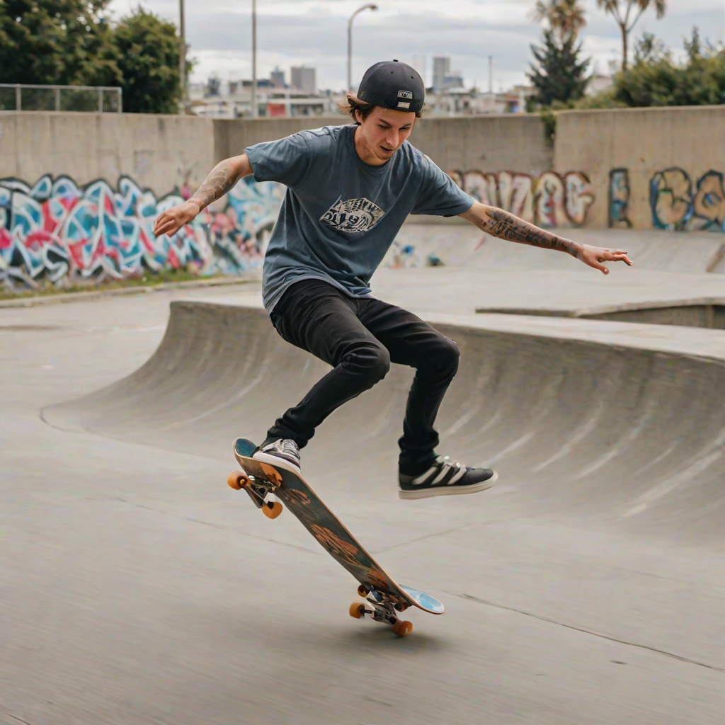 Skateboarder Performing an Impressive Trick at an Urban Skate Park