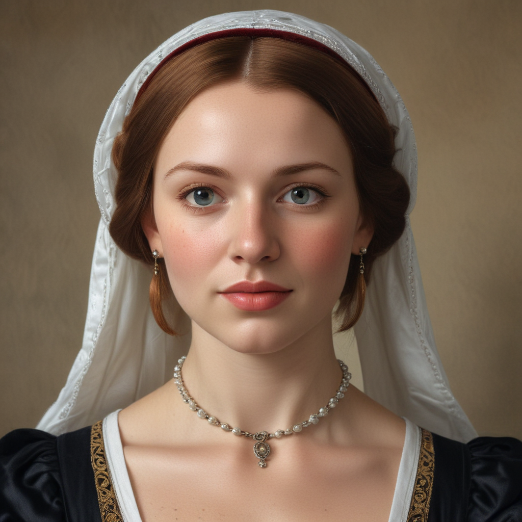 English tudor maiden, detailed portrait, hooked nose