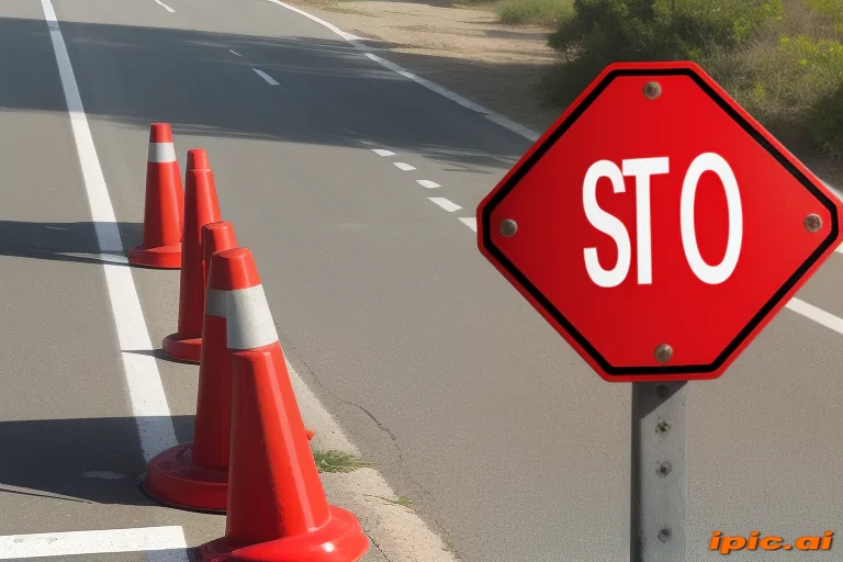 Road Safety Alert: Stop Sign Alongside Traffic Cones on Highway