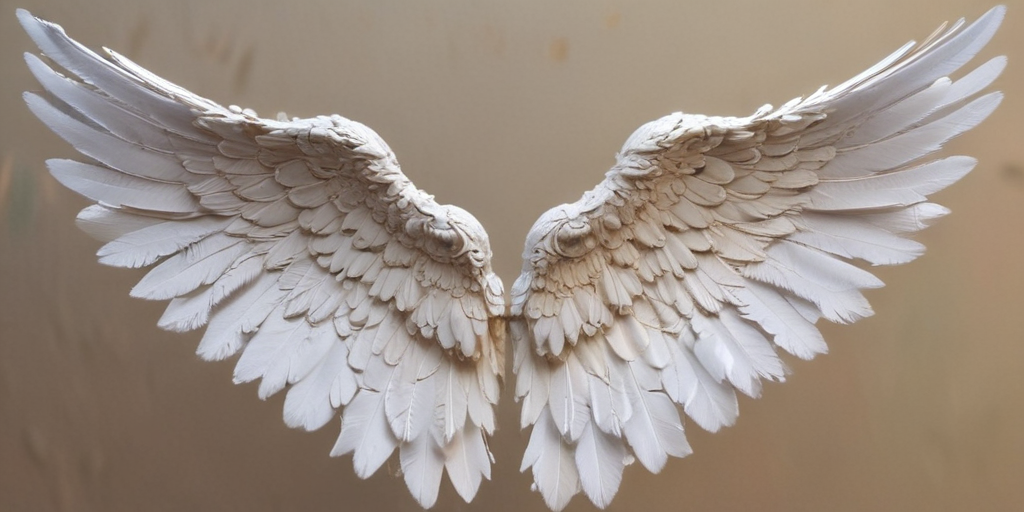Intricately Designed White Angel Wings Showcasing Exquisite Feather Details