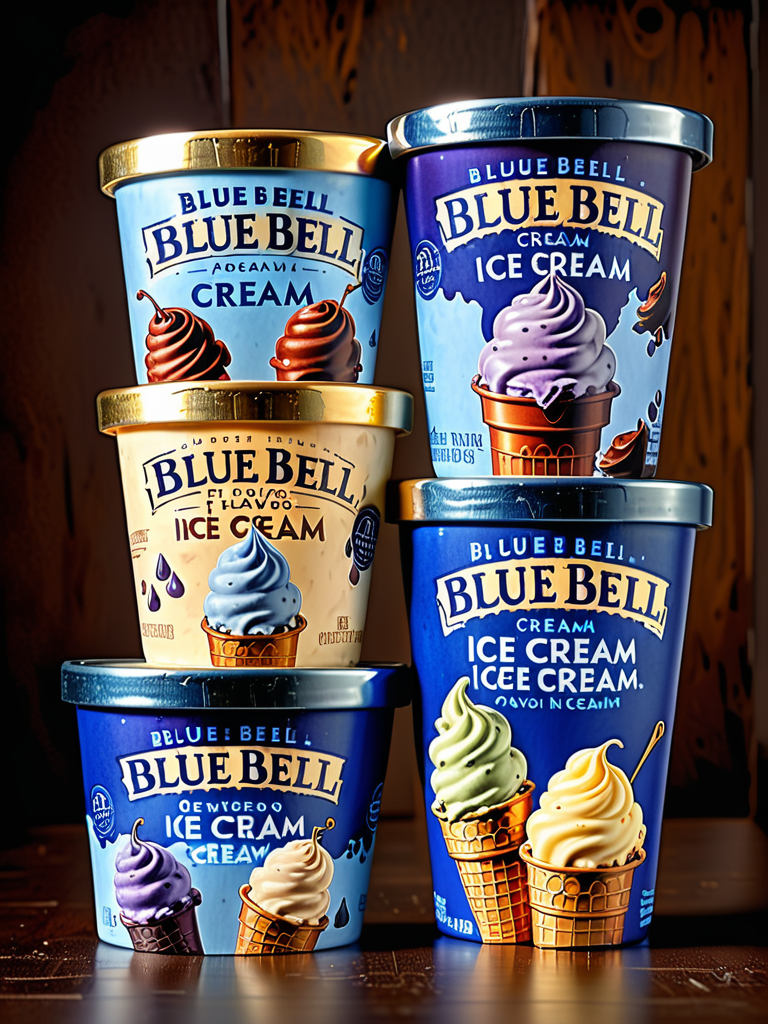 Delicious Assortment of Blue Bell Ice Cream Flavors in Colorful Containers