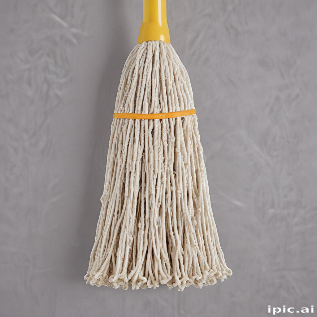 A Clean and Simple Mop Hanging Against a Textured Gray Wall